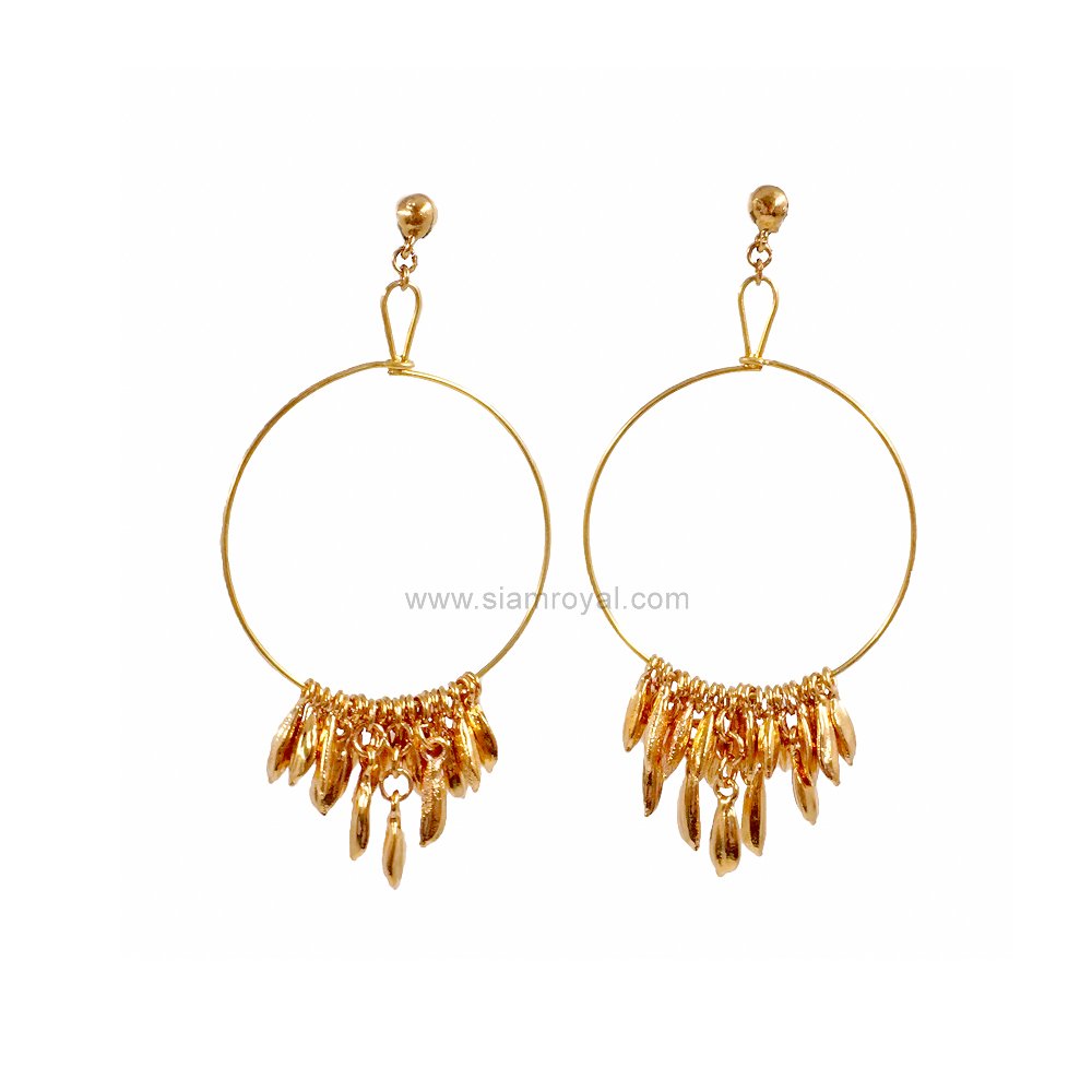 Siam Royal - Golden Harvest Rice Grain Dangle Hoop Earrings (Gold ...